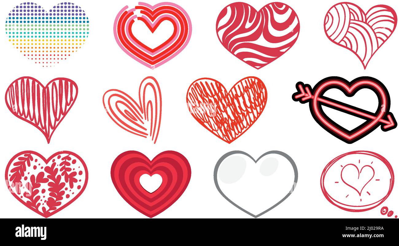 Different style of hearts isolated on white background illustration ...