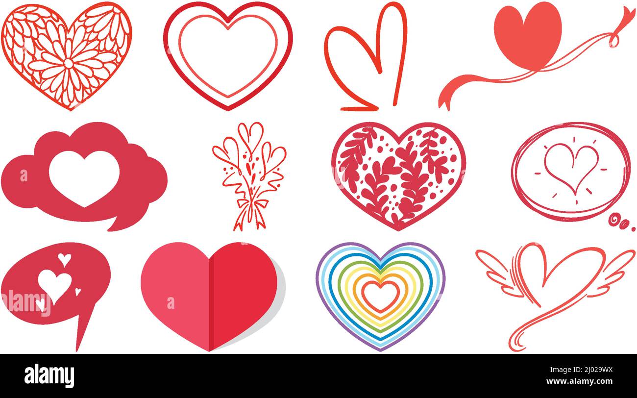 Different style of hearts isolated on white background illustration ...