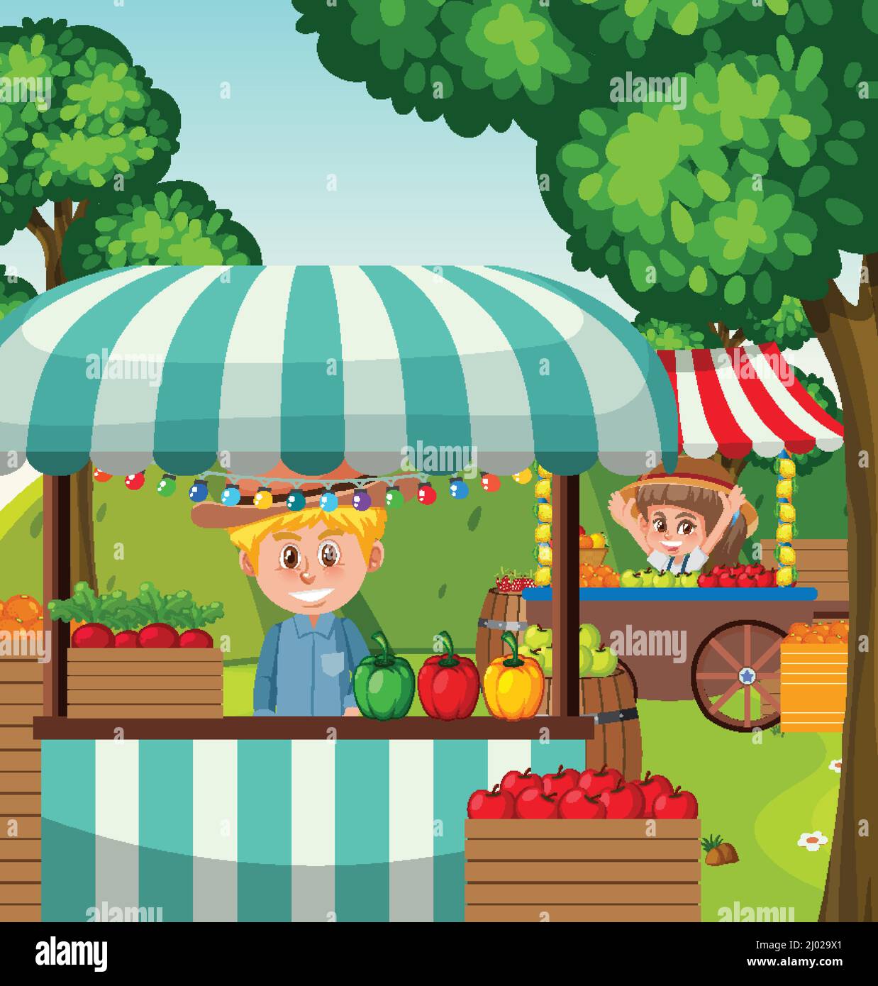 Flea market concept with fruit store illustration Stock Vector Image ...