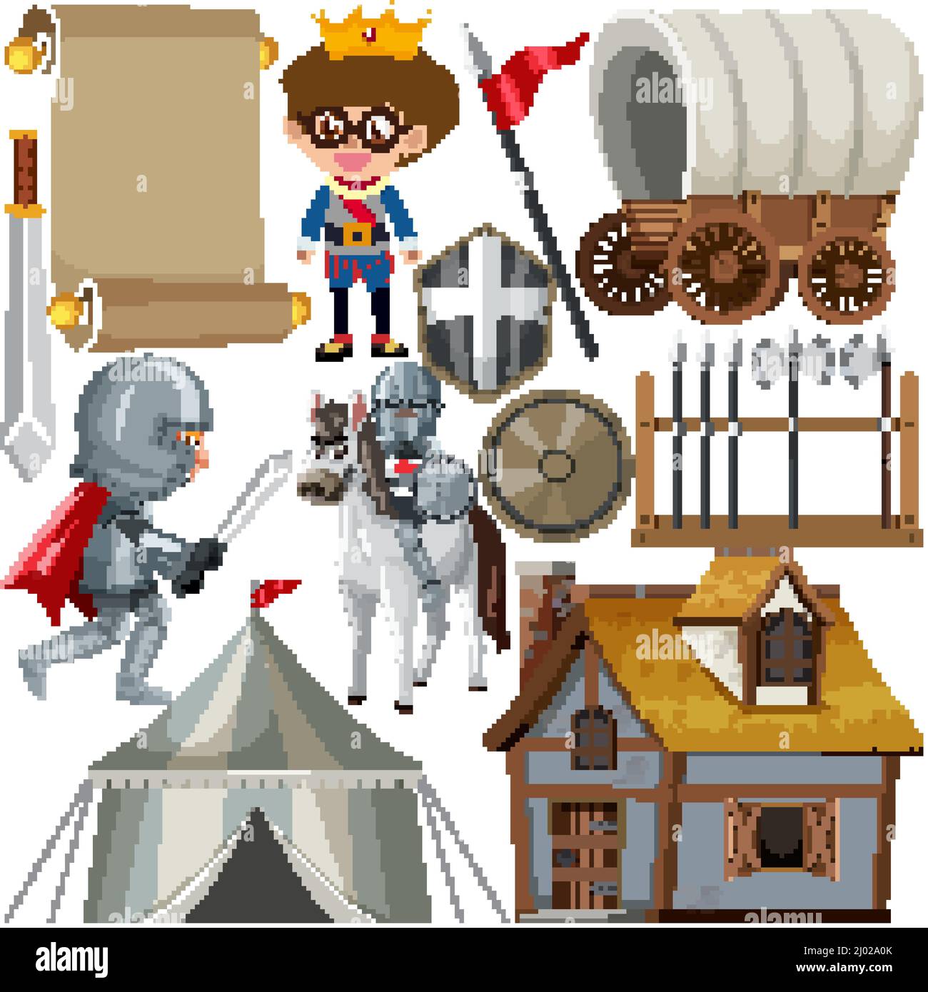 Medieval characters buildings set illustration Stock Vector Image & Art ...