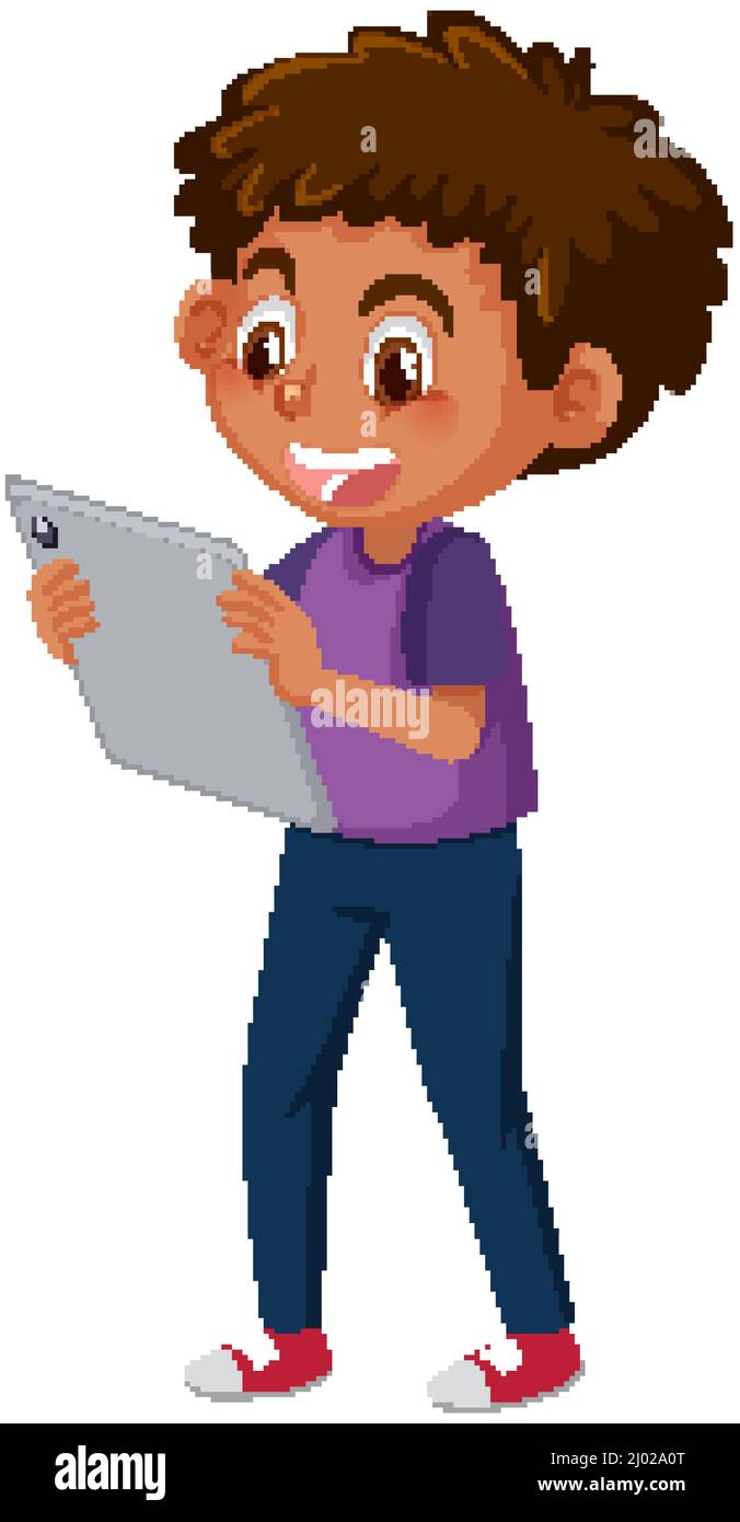 Happy boy looking at tablet illustration Stock Vector Image & Art - Alamy