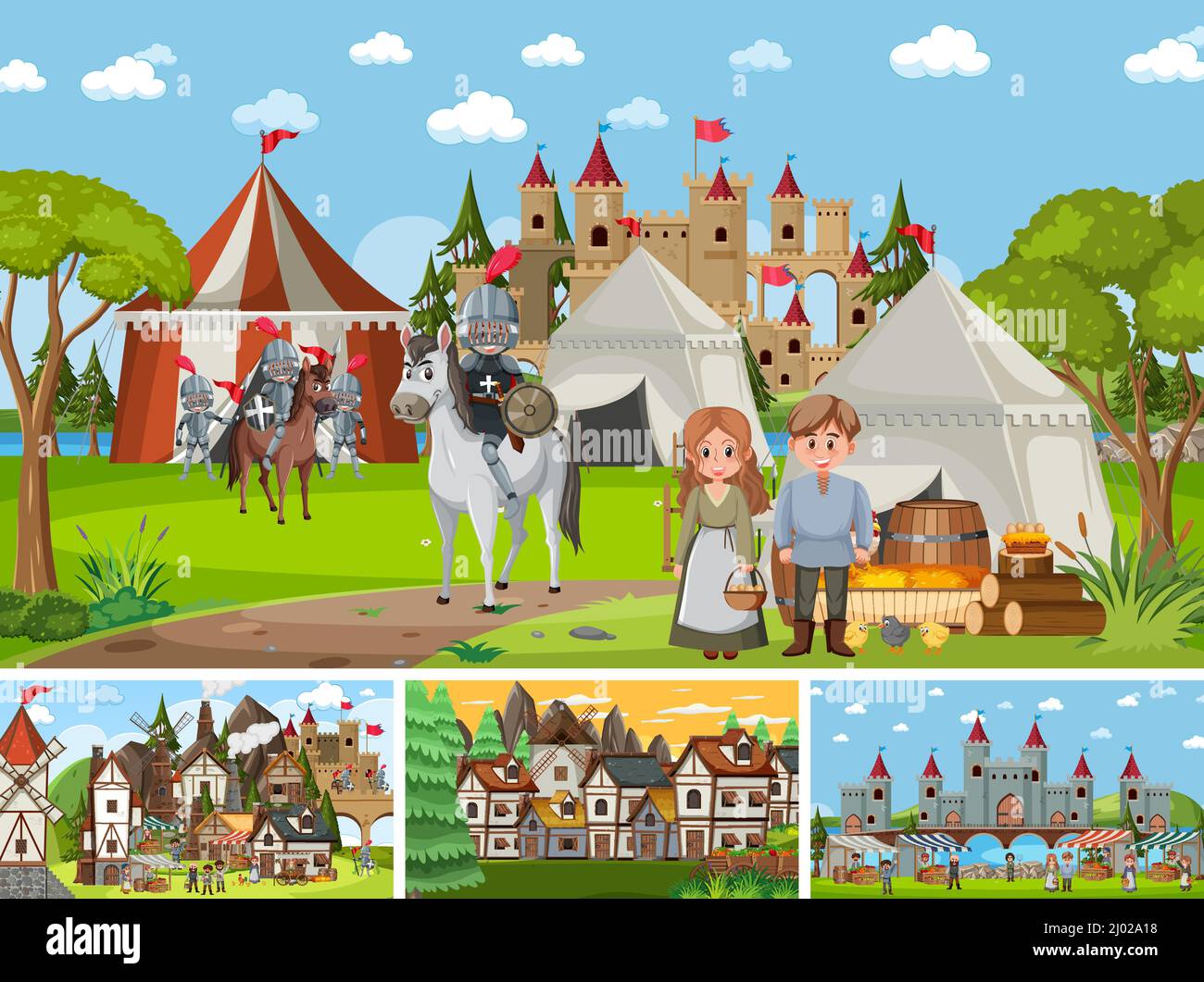 Set of different scene medieval illustration Stock Vector Image & Art ...