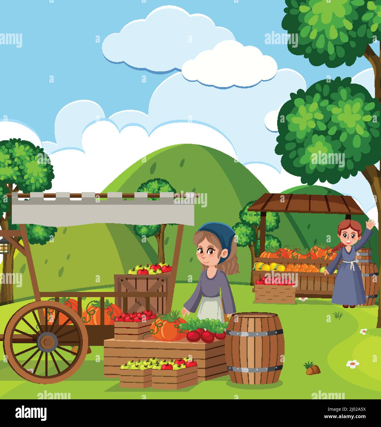 Flea market concept with fruit store illustration Stock Vector Image ...