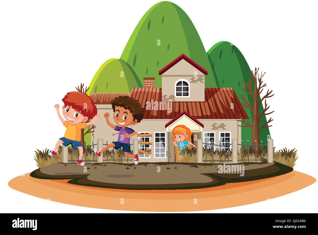 Children playing at abandon house illustration Stock Vector Image & Art ...