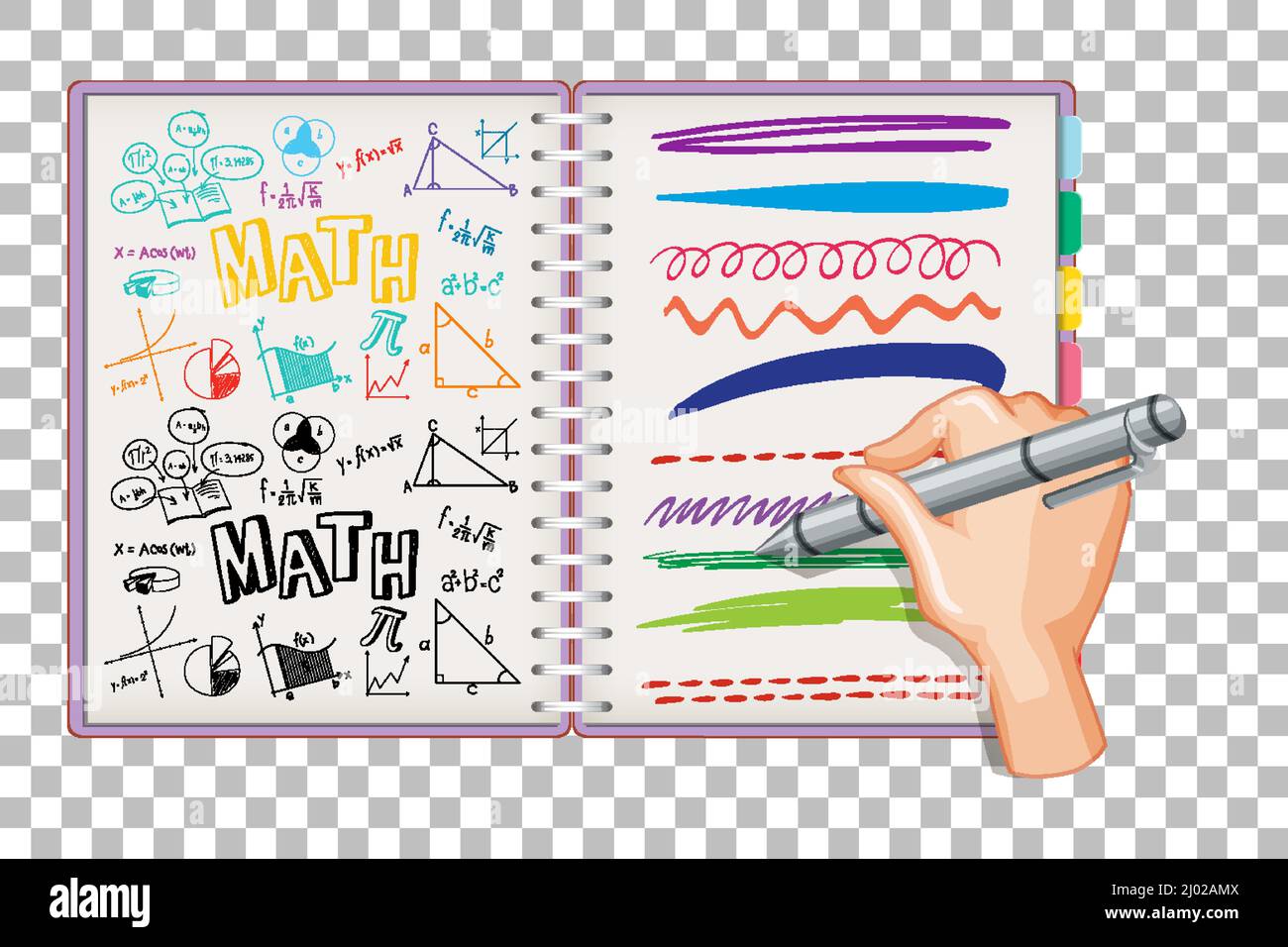 Hand writing math formula and doodle on notebook grid background ...