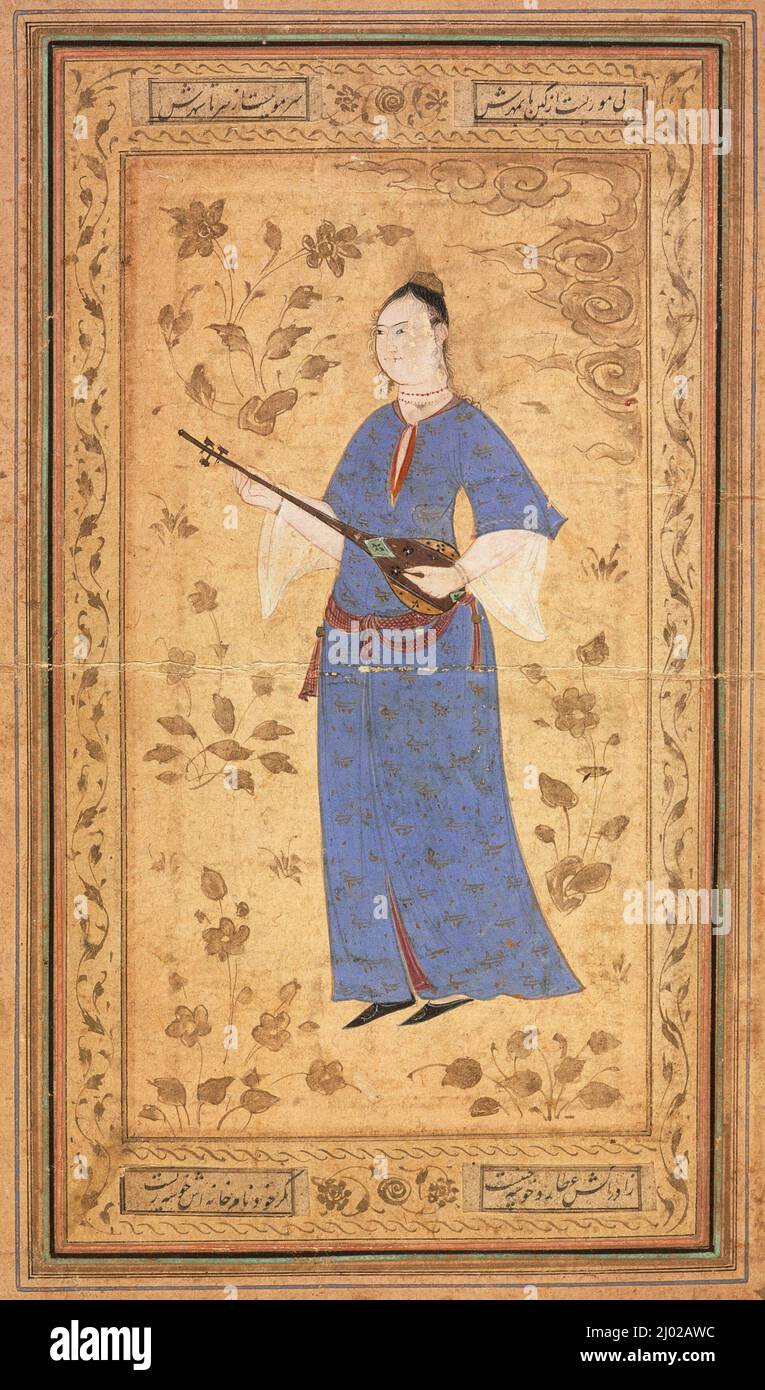 Woman with a Lute. Iran, Isfahan, circa 1600-1610. Manuscripts; folios ...