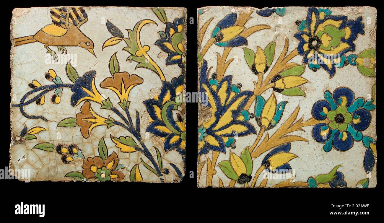 Tile. Iran, Isfahan, 17th century. Ceramics. Fritware, cuerda seca ...