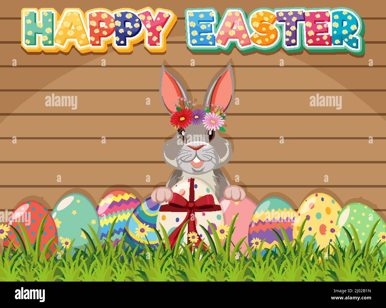 Happy Easter design with rabbit and eggs illustration Stock Vector ...