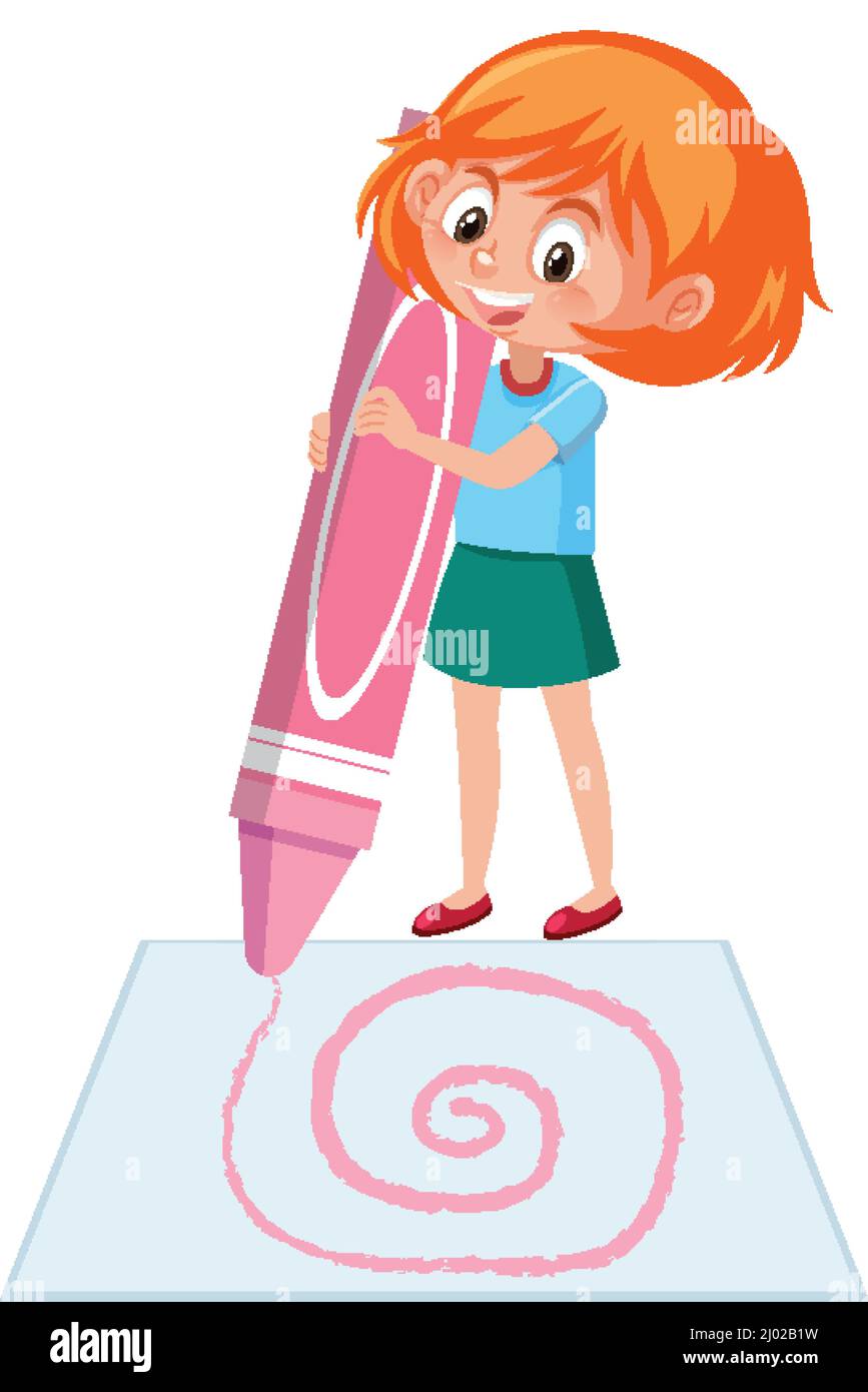 A girl drawing on a paper on white background illustration Stock Vector ...