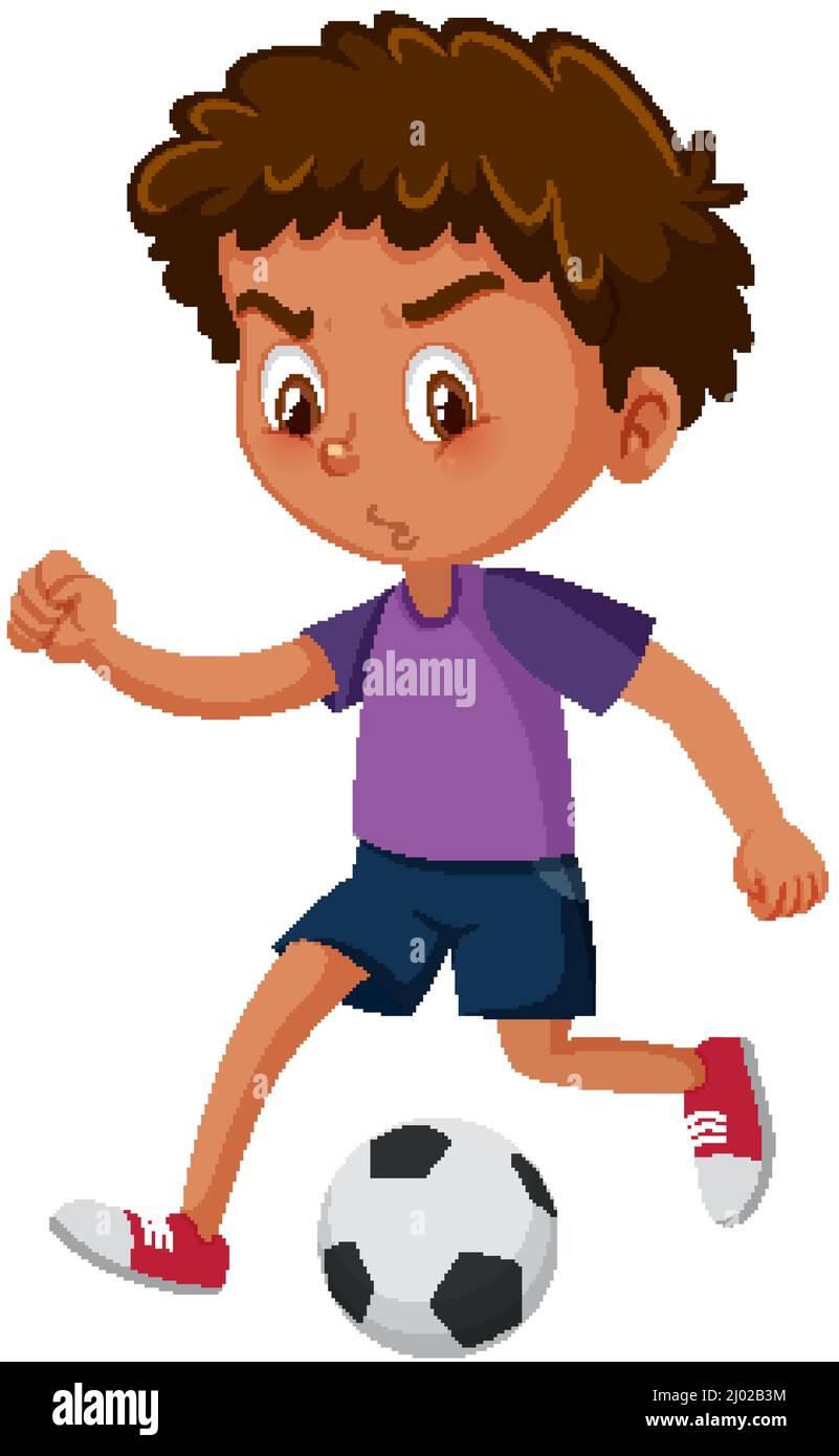 A boy playing football cartoon character illustration Stock Vector ...