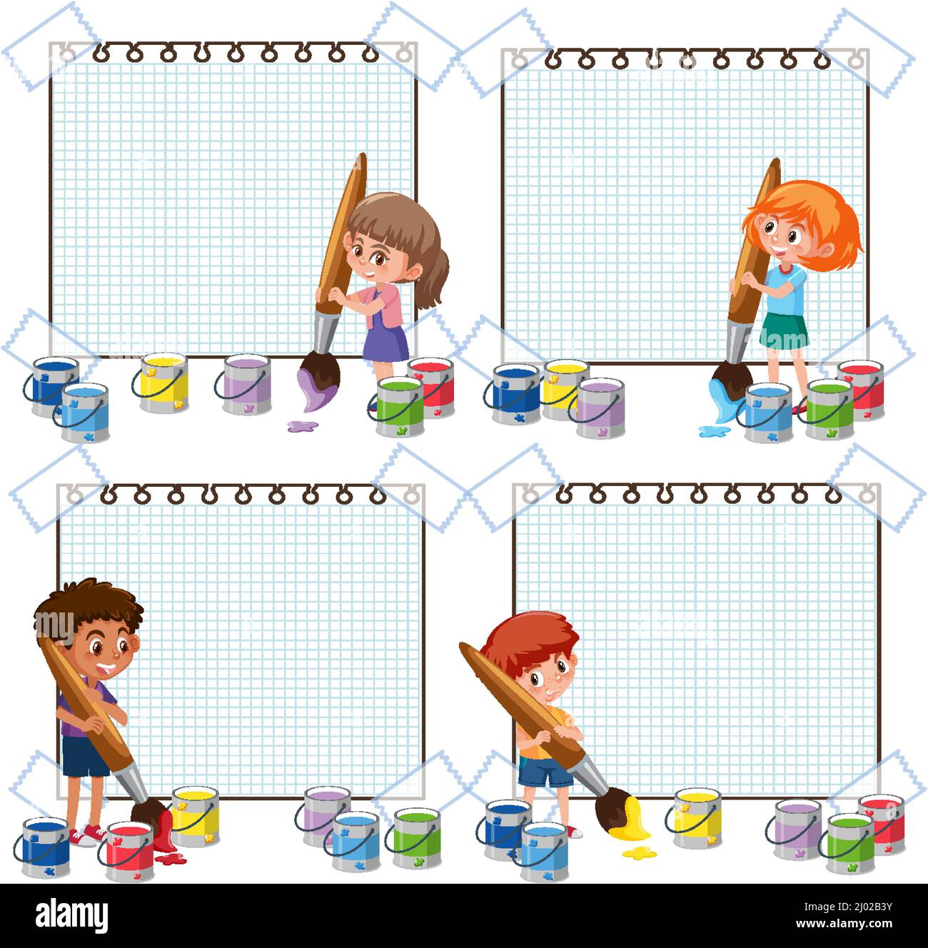 Empty board template with children cartoon character illustration Stock ...