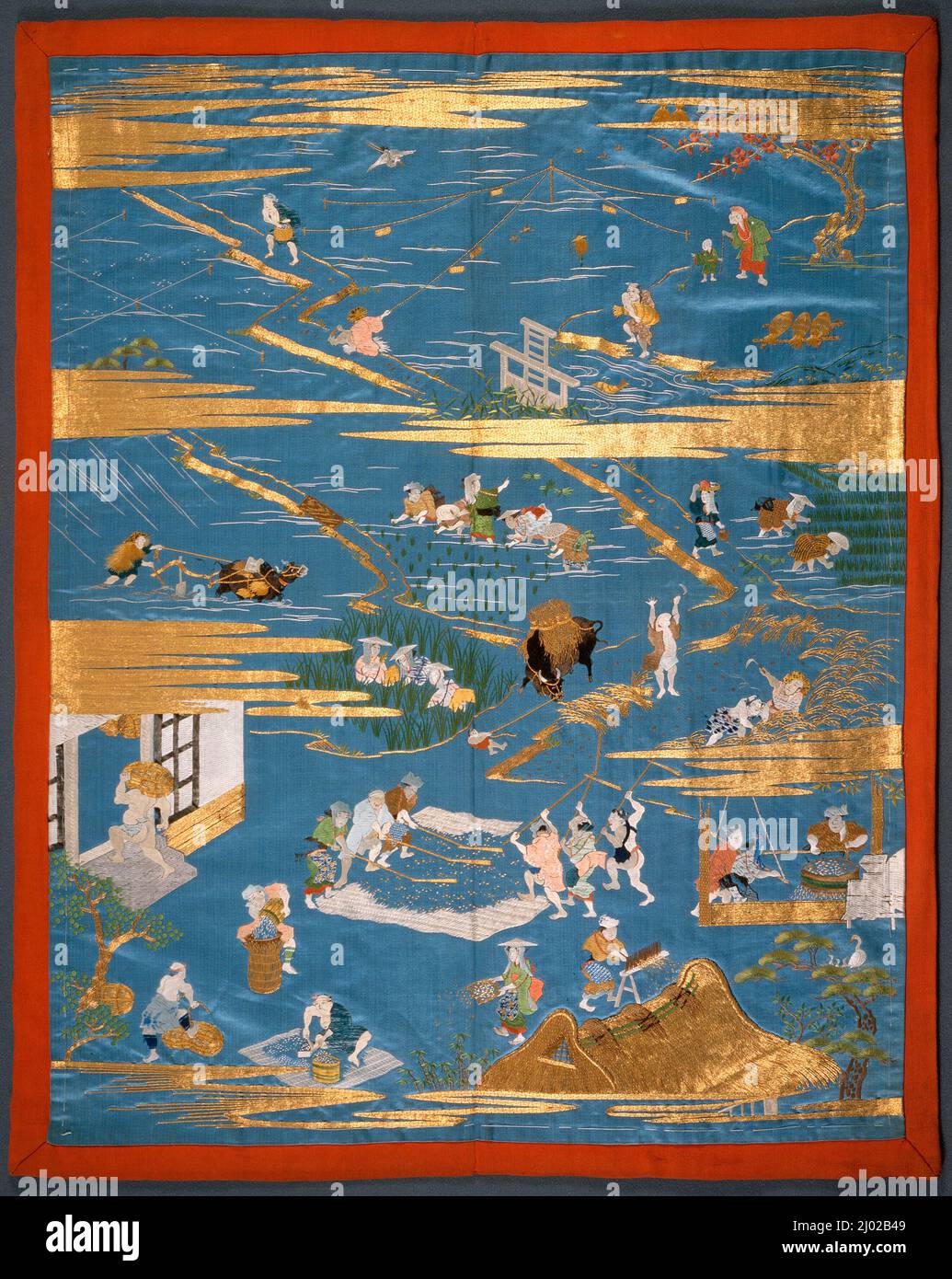 Gift Cover (Fukusa) with Agricultural Scenes of the Four Seasons. Japan ...