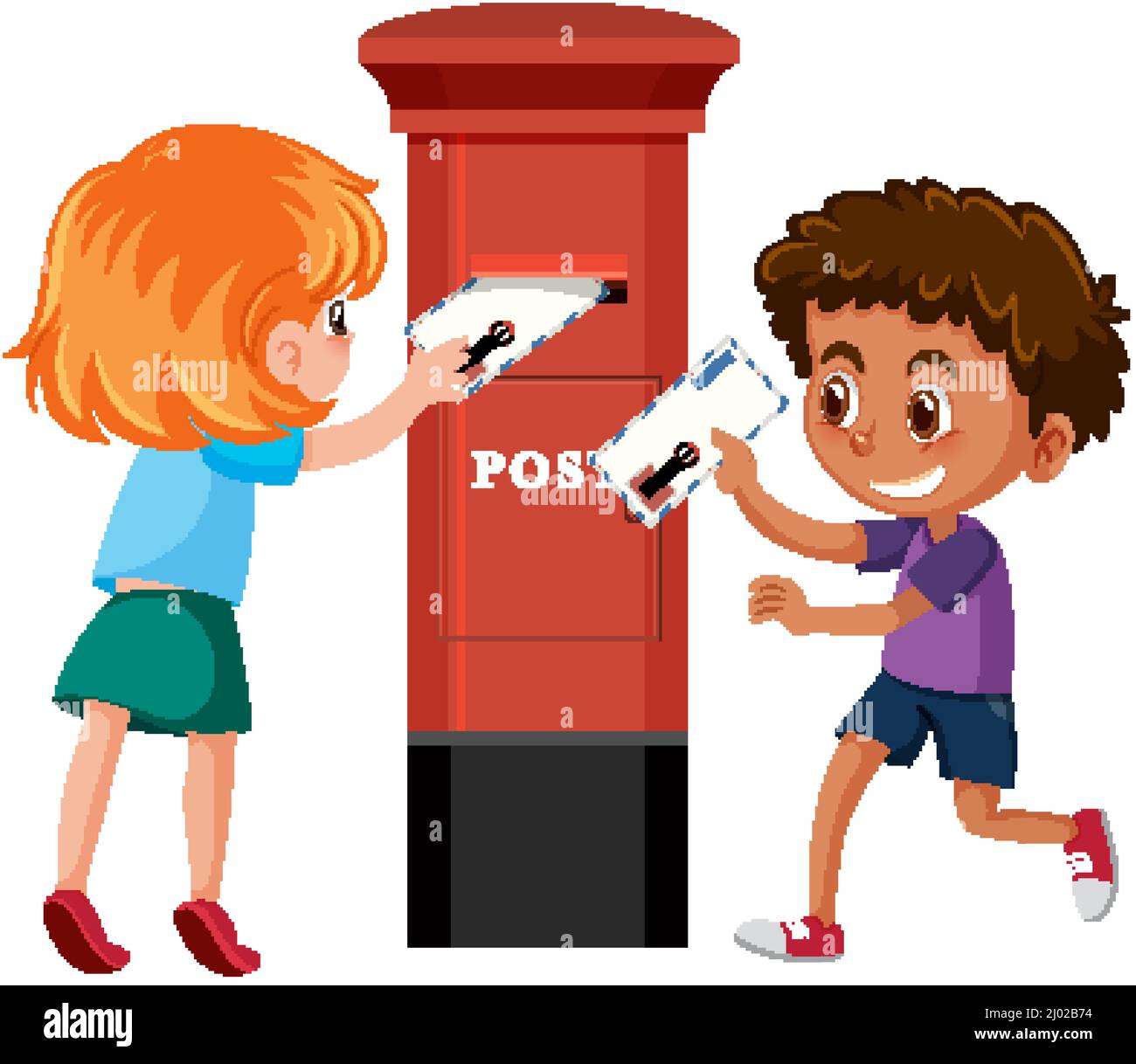 Happy children and post box on white background illustration Stock ...