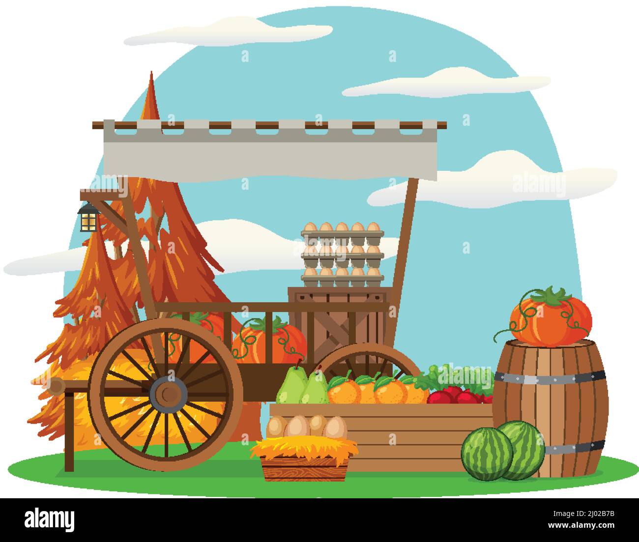 Flea market concept with fruit store illustration Stock Vector Image ...