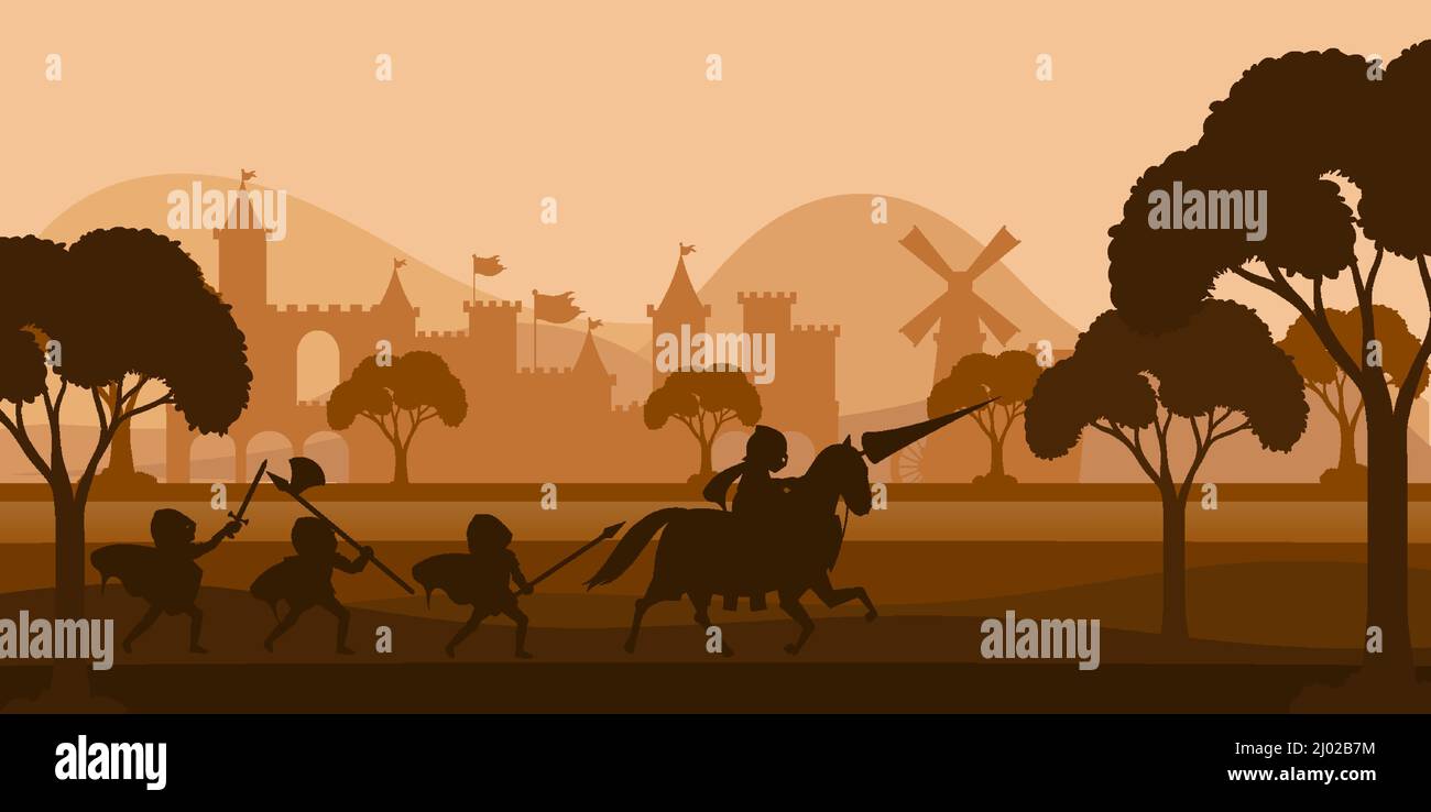 Medieval battle scene silhouette Stock Vector Images - Alamy