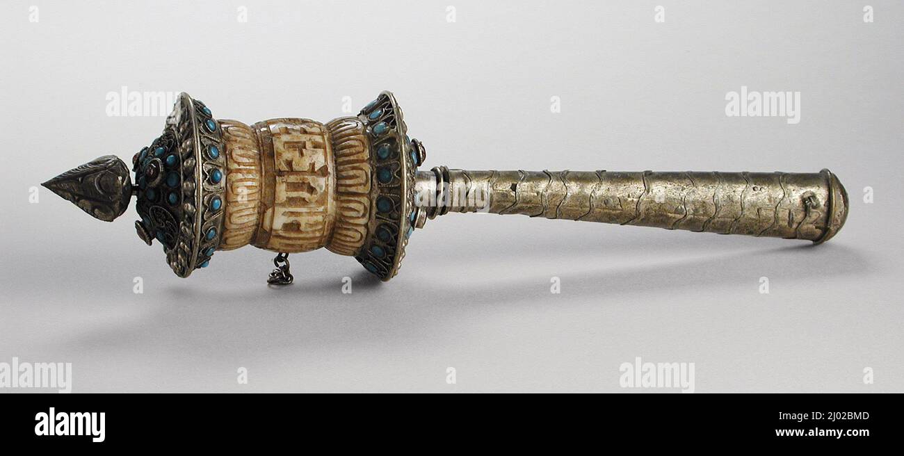 Prayer Wheel. Tibet, 19th century. Tools and Equipment. Bone and silver ...