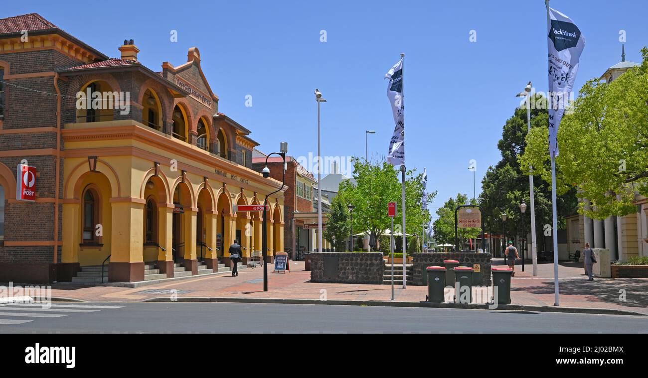 View down the pedestrianised main street of Armidale CBD, with the old ...