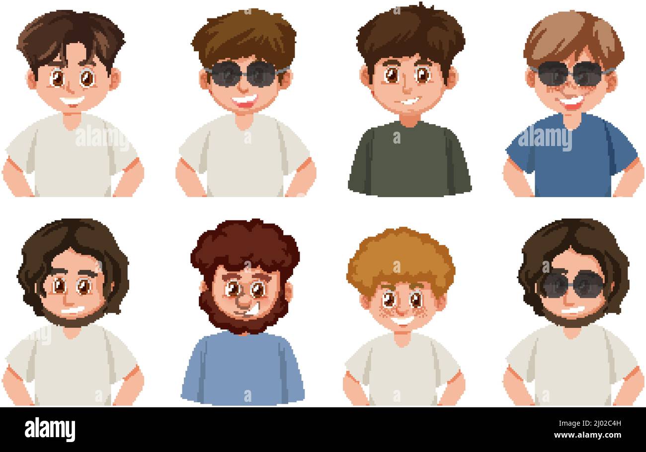 Set of different men portrait cartoon illustration Stock Vector Image ...