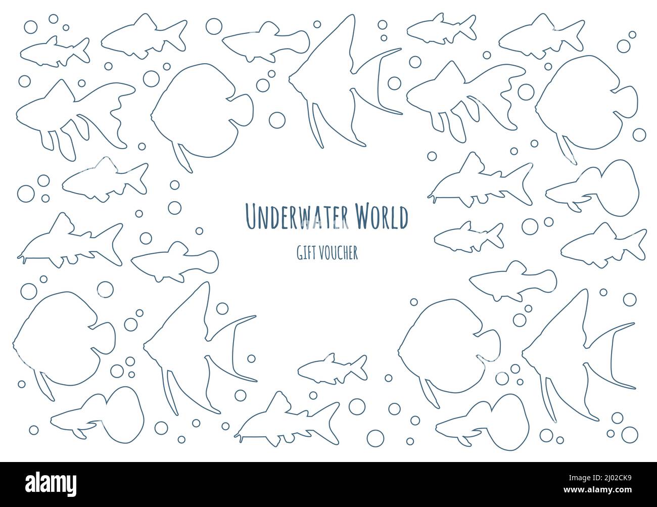 Aquarium fish frame template in line art style.Vector flat illustration ...