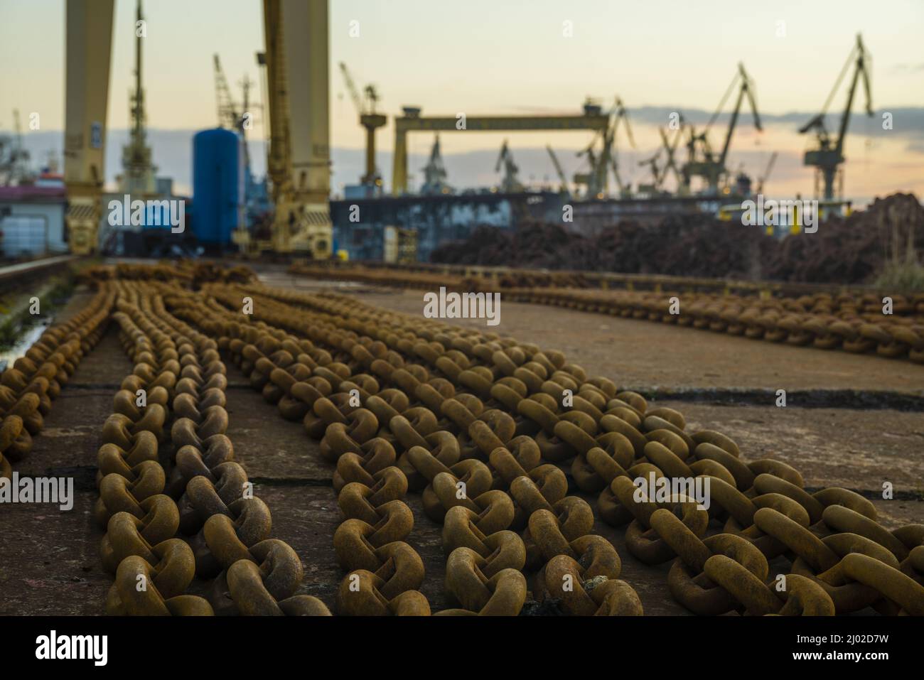 Ship chains during refurbishment at a ship repair yard Stock Photo - Alamy