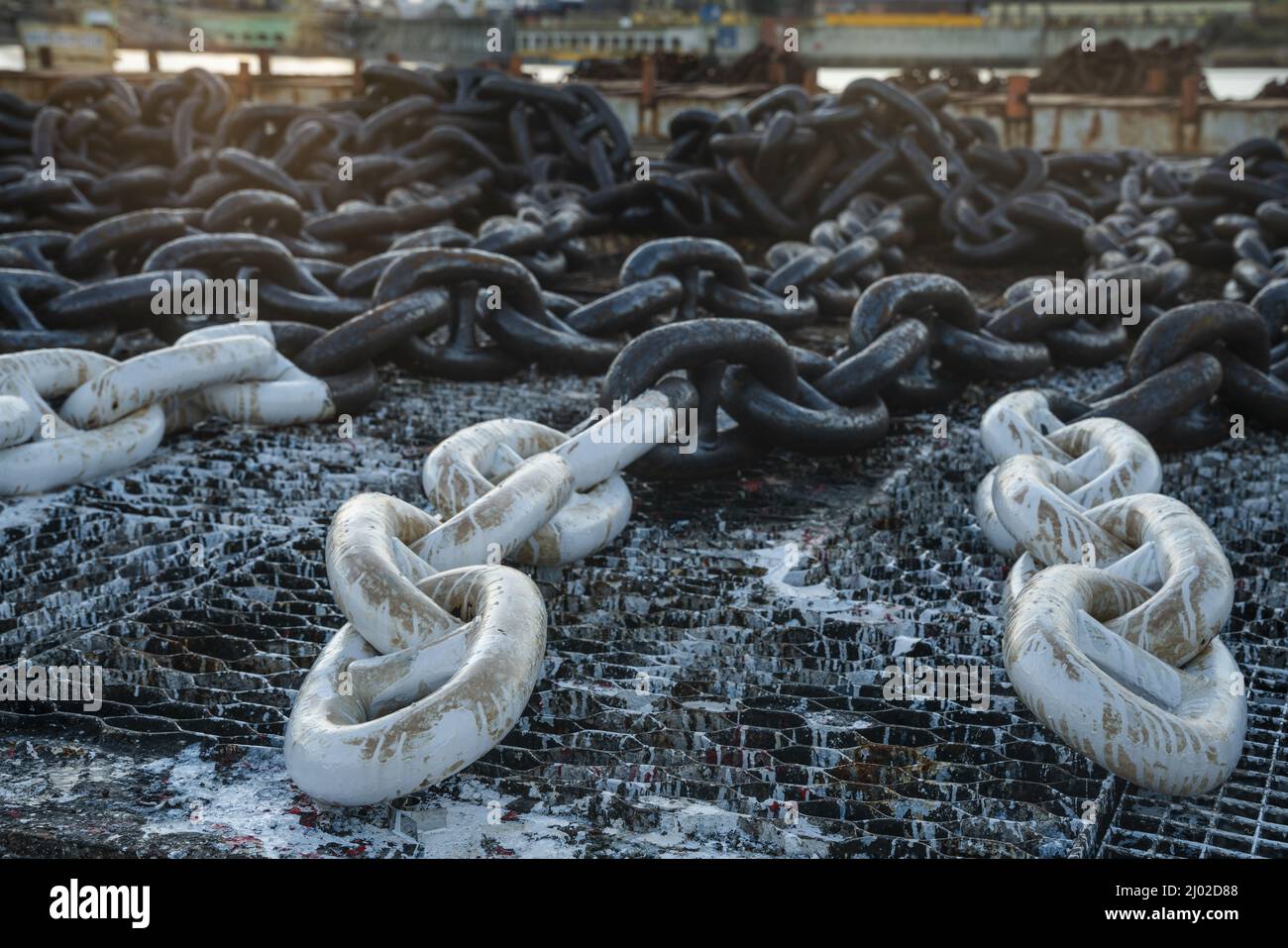 Ship chains during refurbishment at a ship repair yard Stock Photo - Alamy