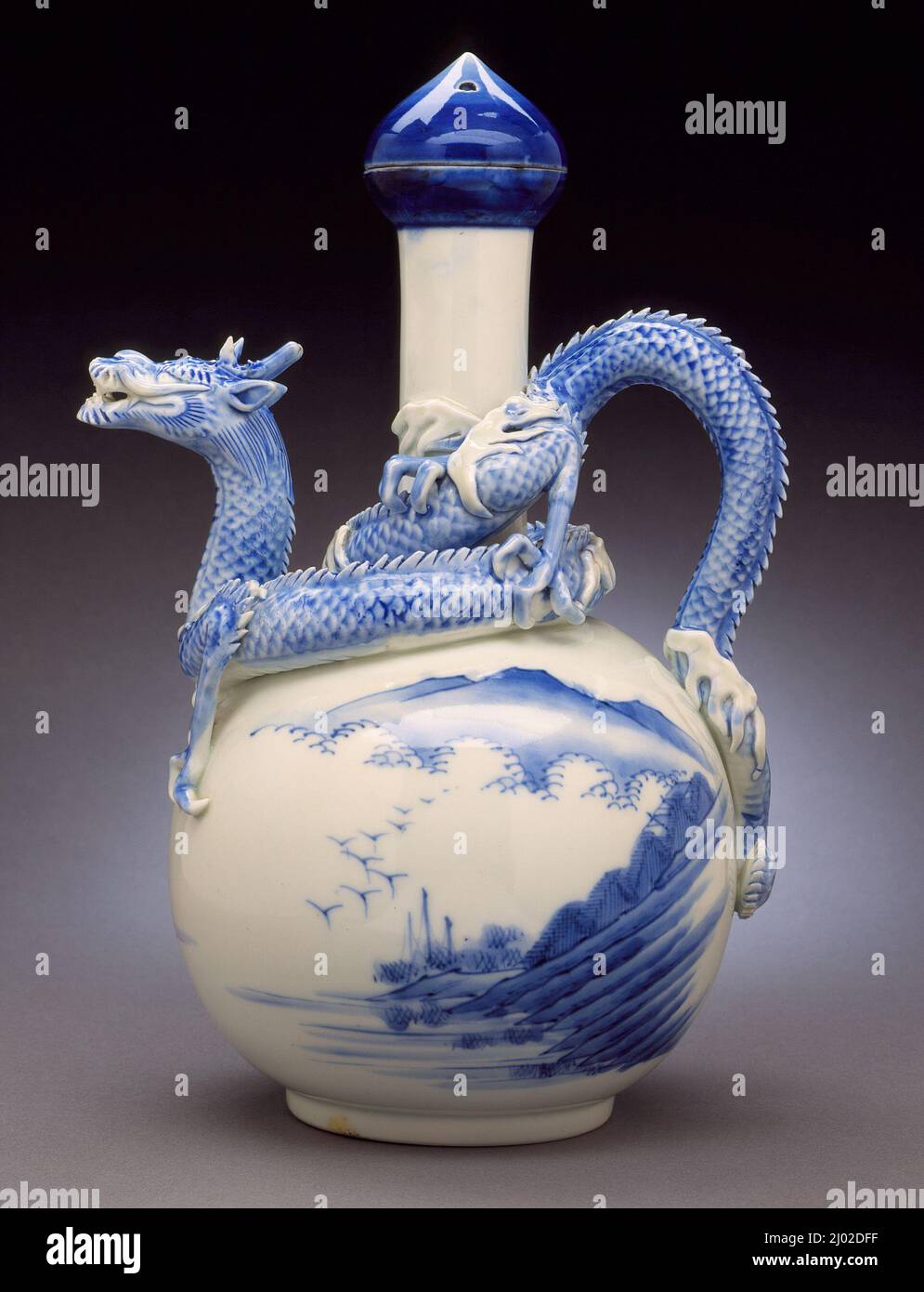 Ewer with Landscape and Raised Dragon Handle and Spout; Jewel-Formed ...