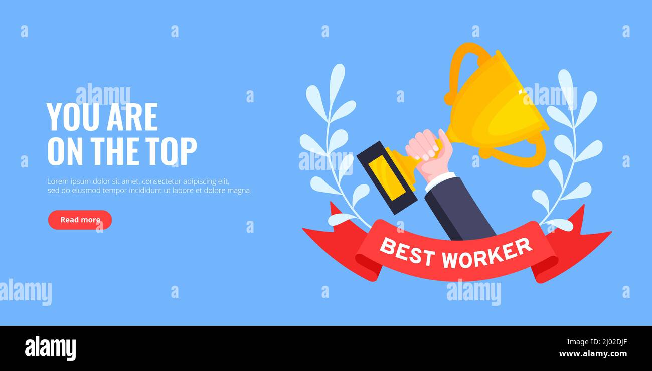 Best worker employee winner with trophy cup inside award ribbon and ...