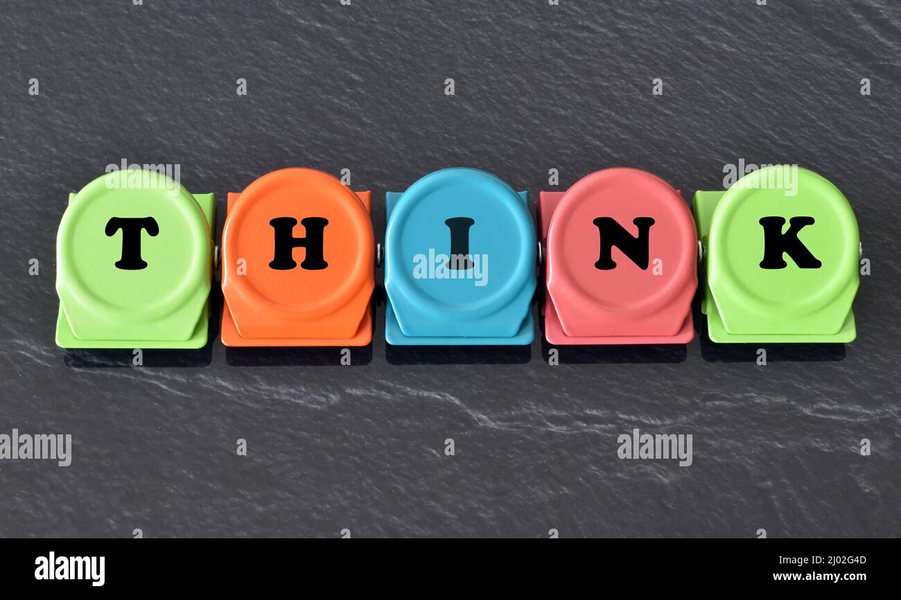 Think. Motivational quote and message on dark background Stock Photo ...