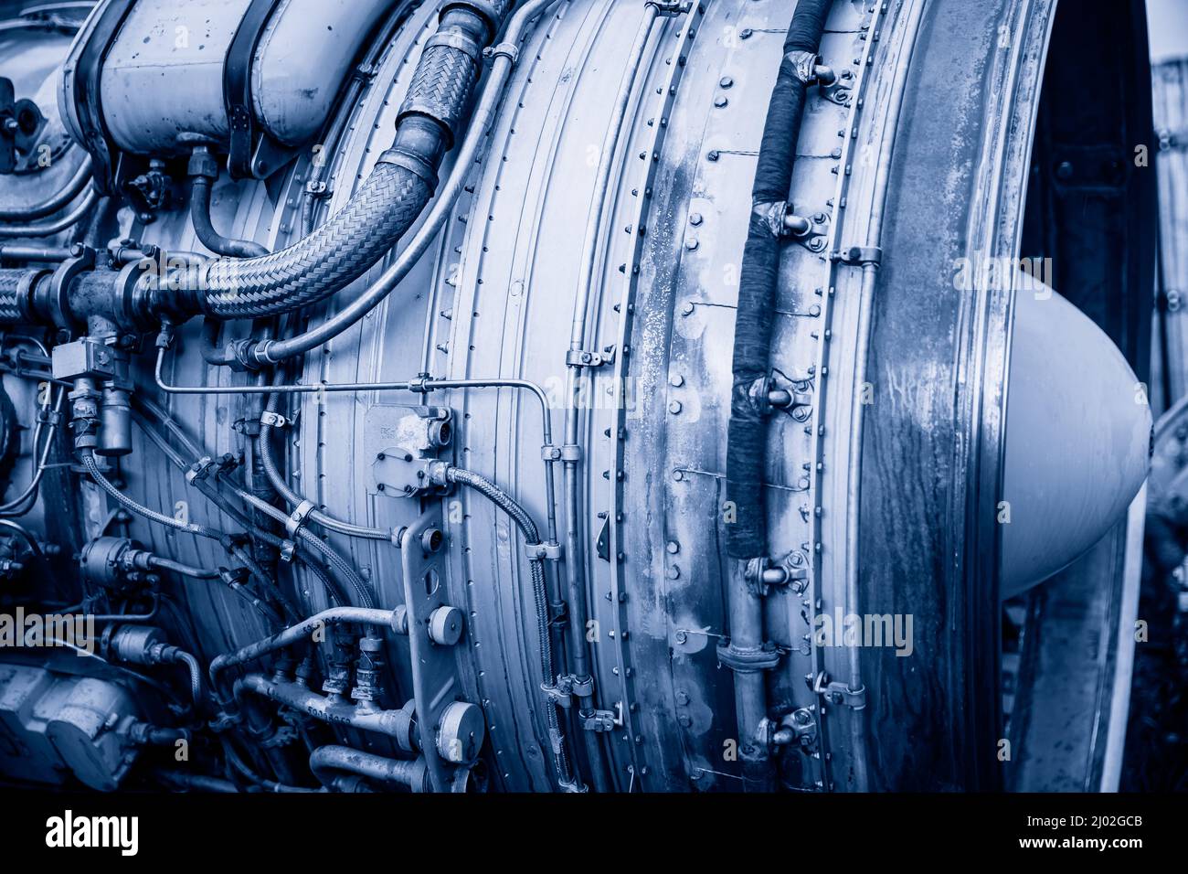 Turbine Disassembled jet aircraft engine undergoing scheduled repair of ...