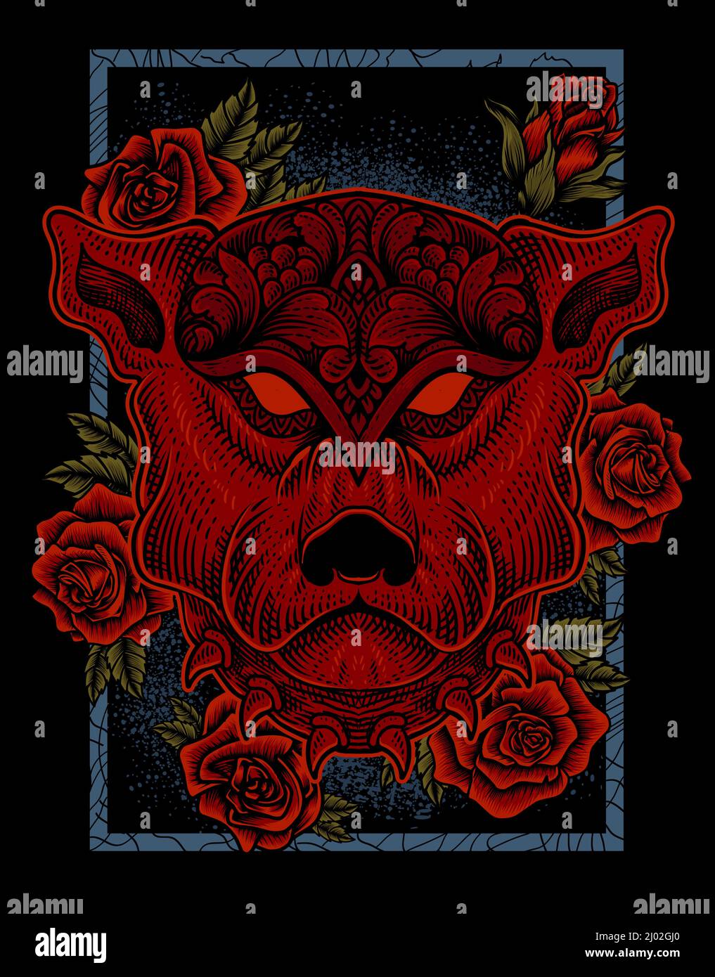 illustration dog head with rose flower Stock Vector Image & Art - Alamy