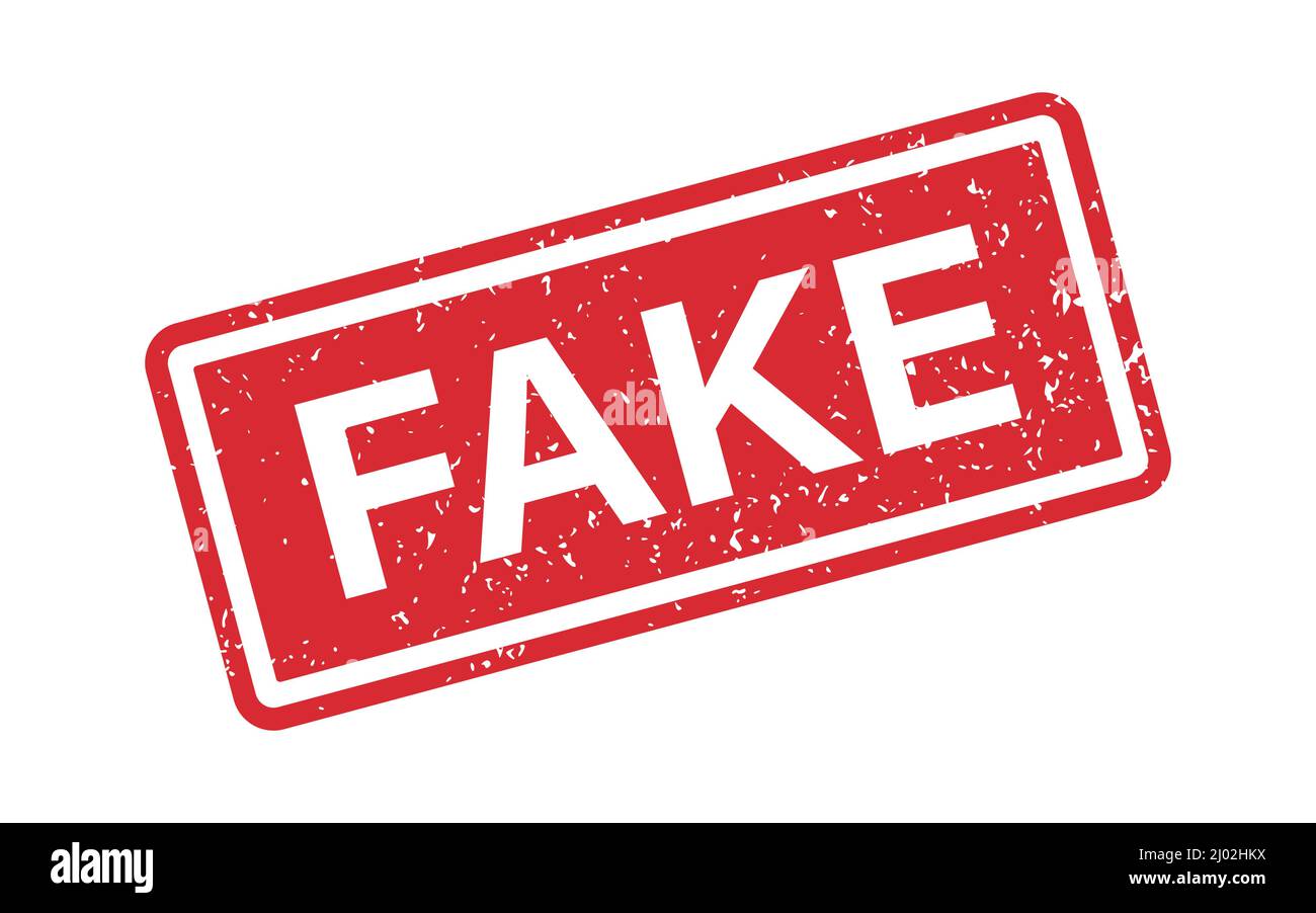 Fake word grunge rubber stamp for media and documents. Fake sign ...