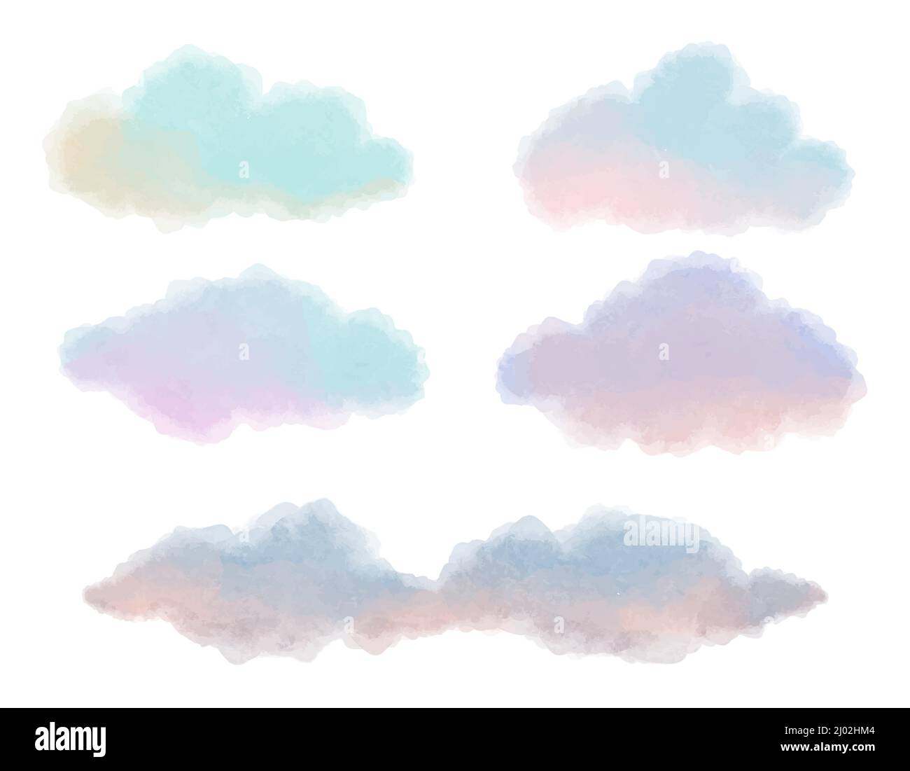 Vector Collection of watercolor hand drawn clouds in pastel colors ...