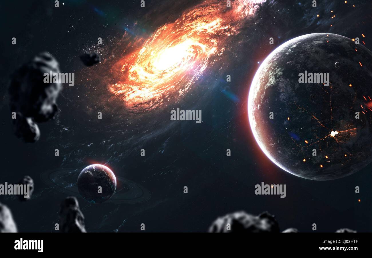 Beautiful realistic planets againt galaxy in deep space. Science ...