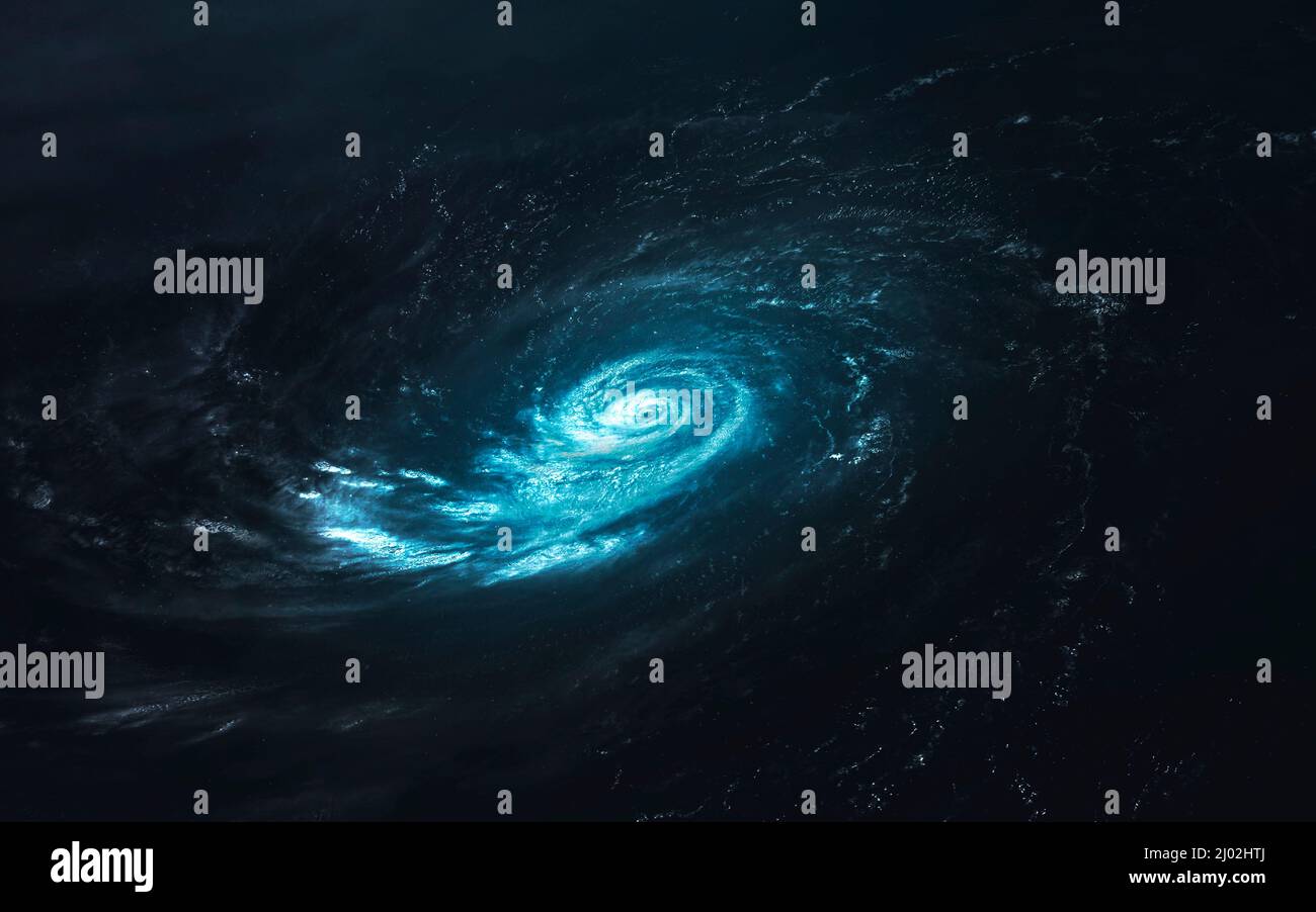 Blue cold galaxy, cluster of stars in deep space. Science fiction art ...