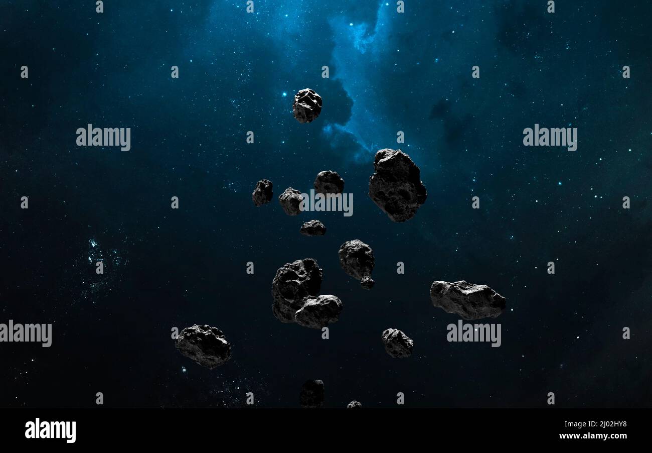 Nebula, asteroid field, cluster of stars in deep space. Science fiction ...