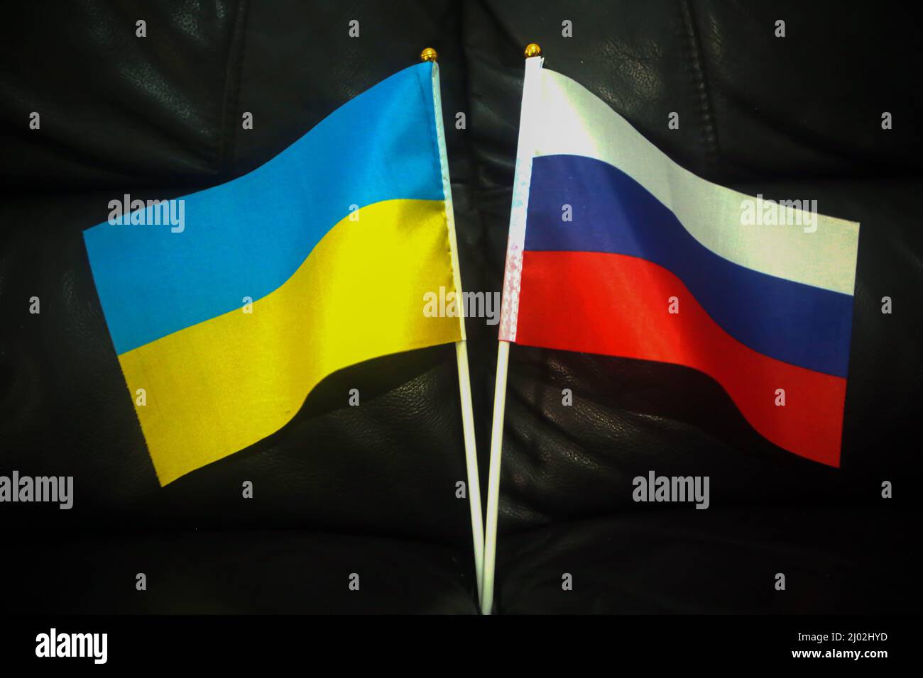flags of russia and ukraine together Stock Photo - Alamy