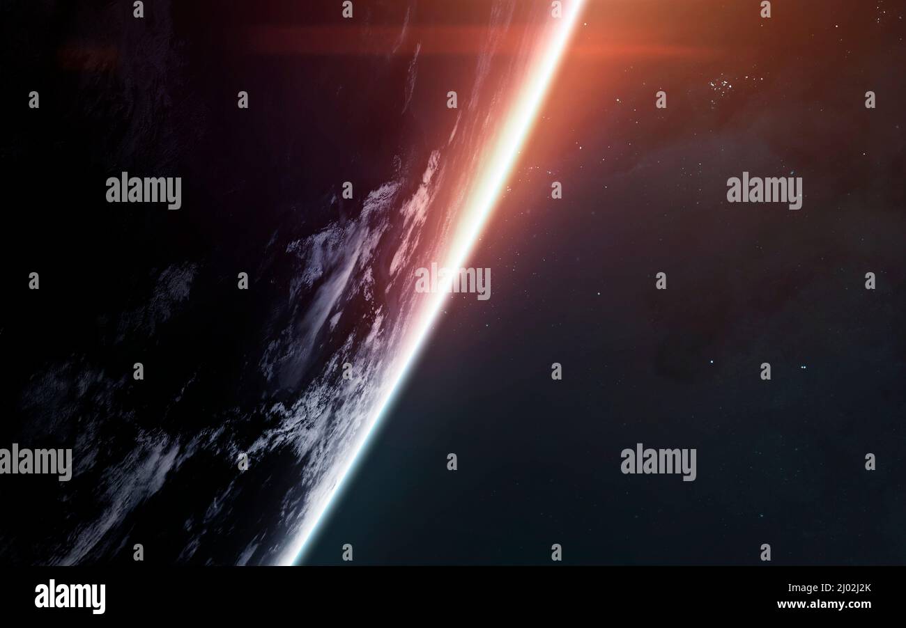 Earth planet. Sunrise in space. Science fiction art. Elements of this ...