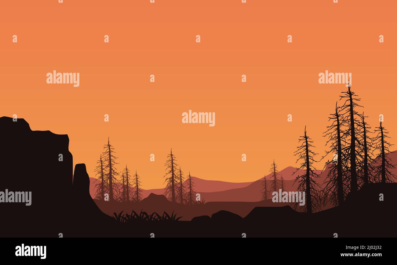 Magnificent view of mountains with forest from cliff edge around dry ...