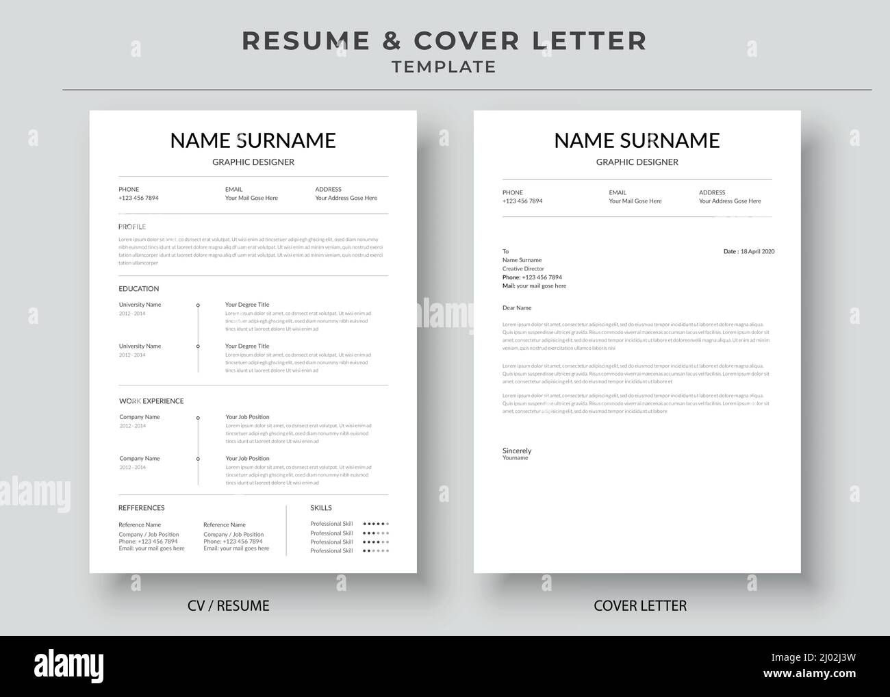 Resume and Cover Letter Template, Minimalist resume cv template, Cv ...