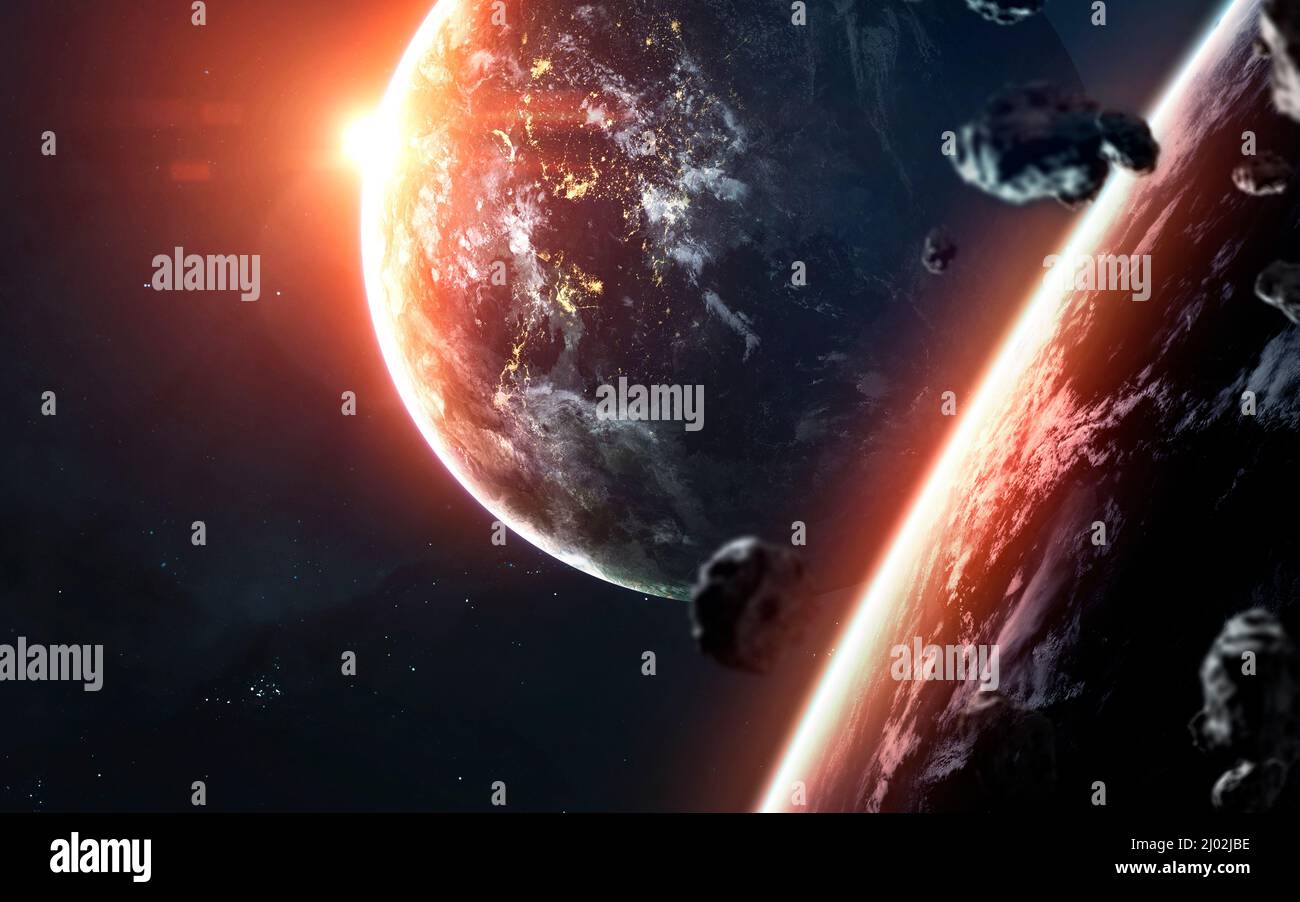 Science fiction visualisation of deep space planets and galaxies ...