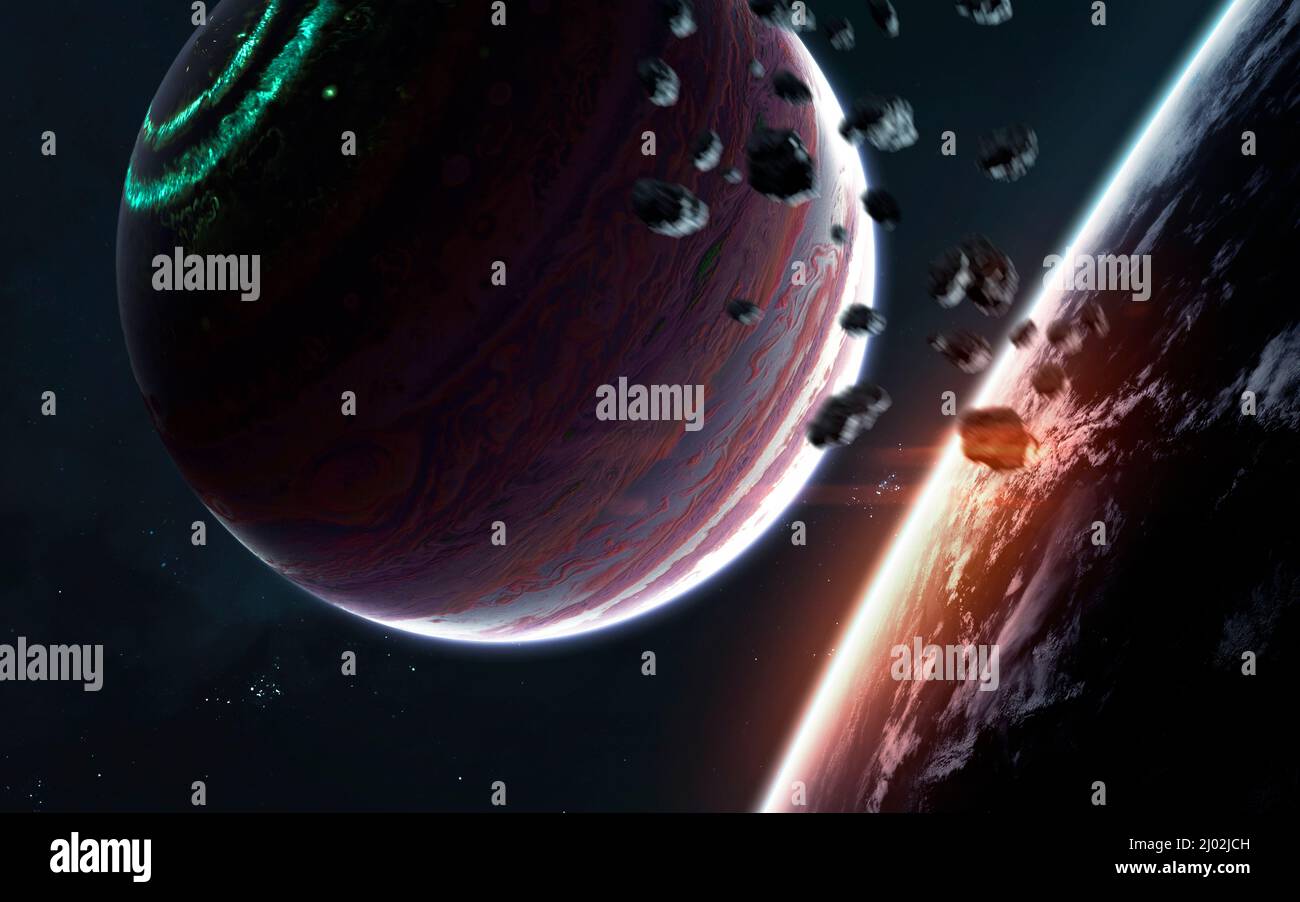 Science fiction visualisation of deep space planets and galaxies ...
