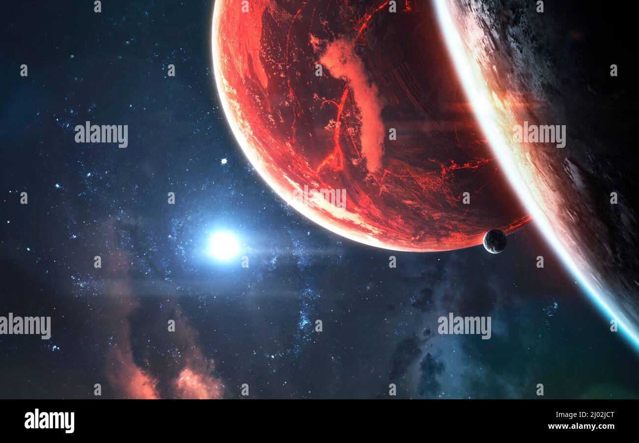 Science fiction visualisation of deep space planets and galaxies ...