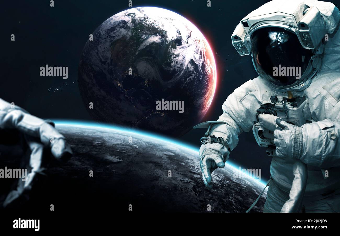 View of Earth planet from moon. Astronauts in space. Elements of this ...