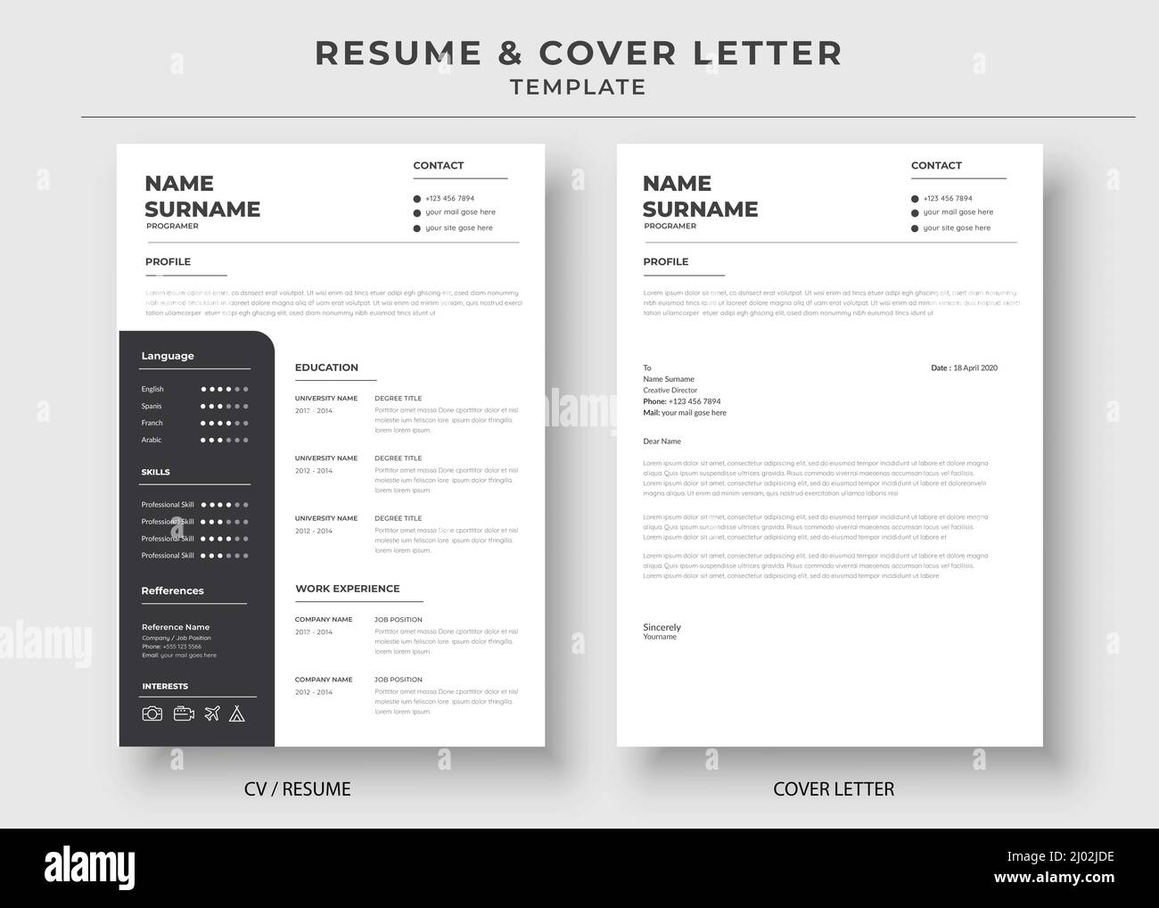 Resume and Cover Letter Template, Minimalist resume cv template, Cv ...
