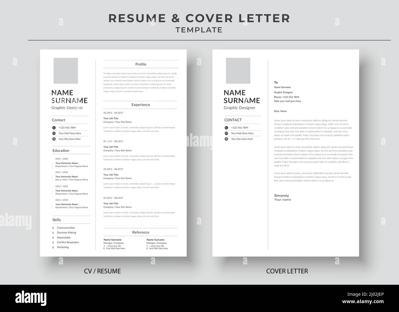 Resume and Cover Letter Template, Minimalist resume cv template, Cv ...