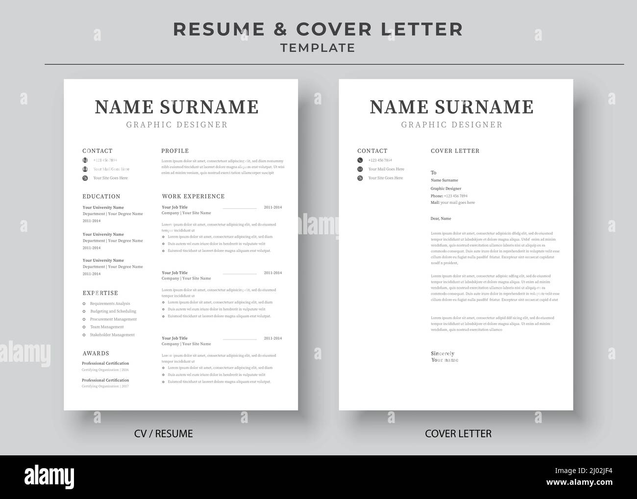 Resume and Cover Letter Template, Minimalist resume cv template, Cv ...