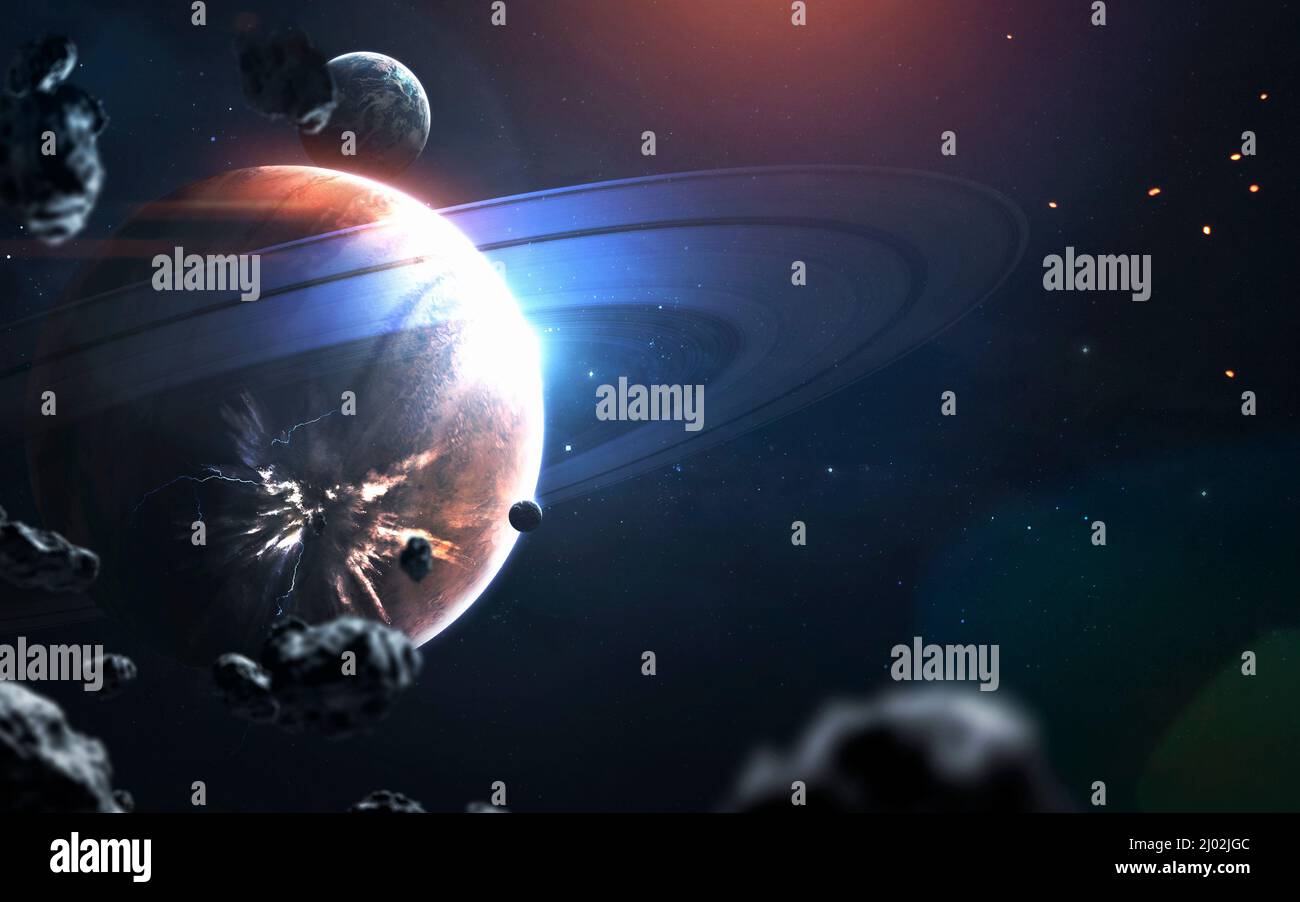 Science fiction visualisation of meteor crash at the planet. Elements ...