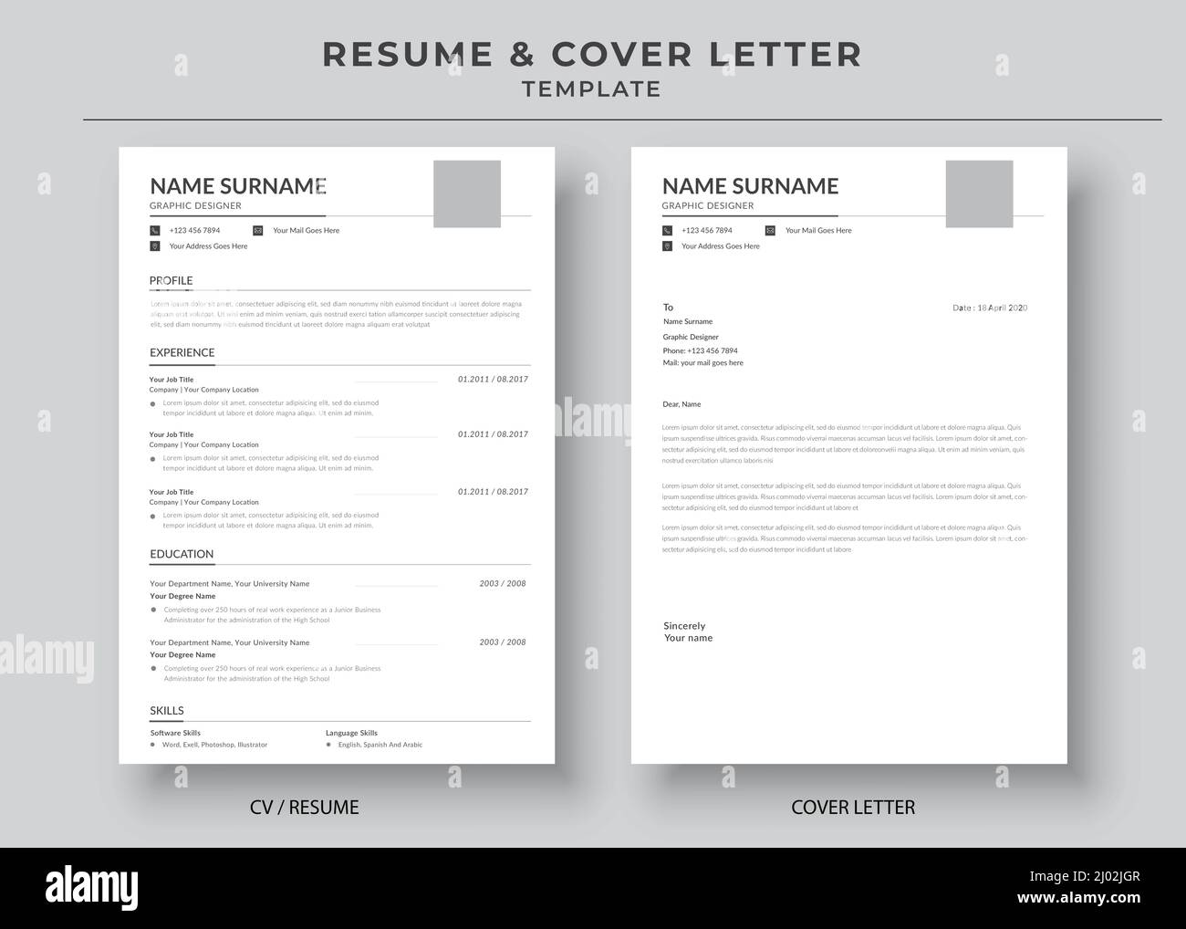 Resume and Cover Letter Template, Minimalist resume cv template, Cv ...