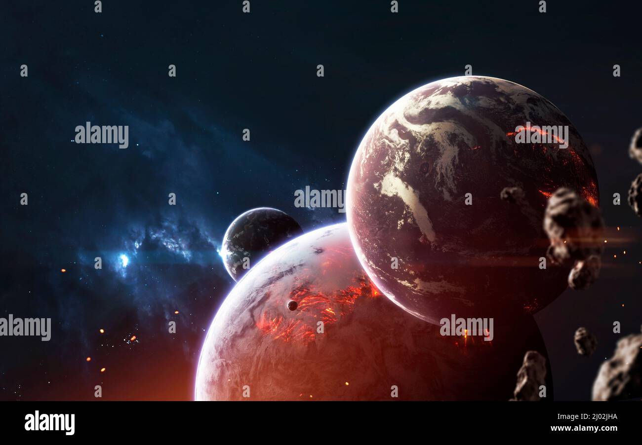 Science fiction visualisation of deep space planets and galaxies ...