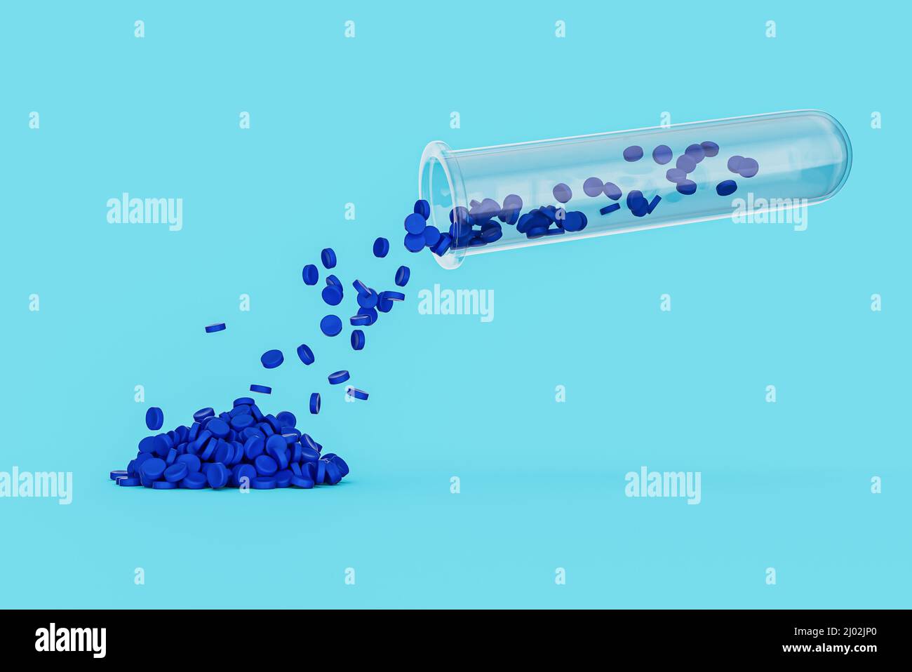 3d illustration of plastic granulates falling from a sample test tube ...